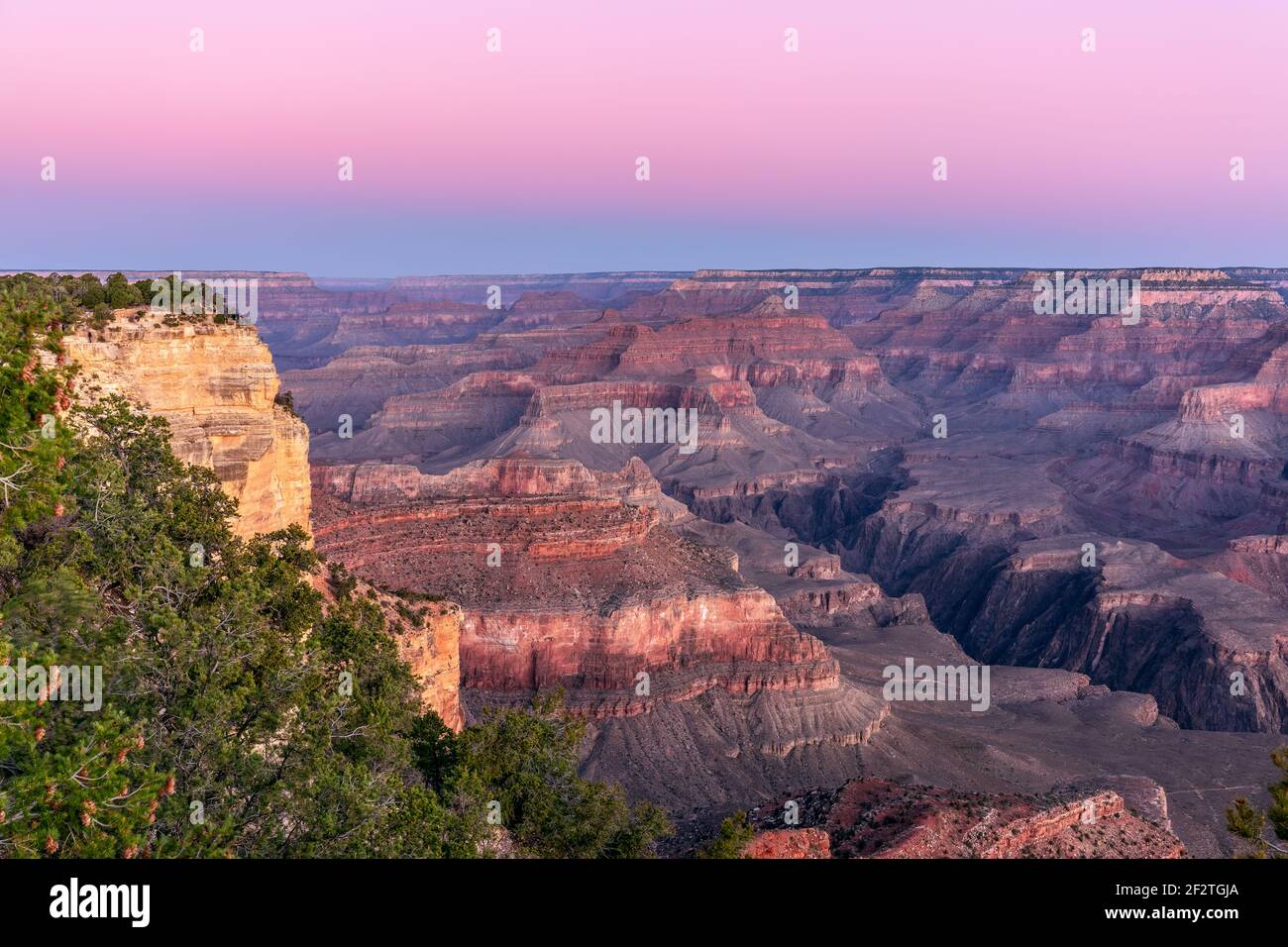 Beautiful view of the Grand Canyon painted by the rays of stunning pink ...