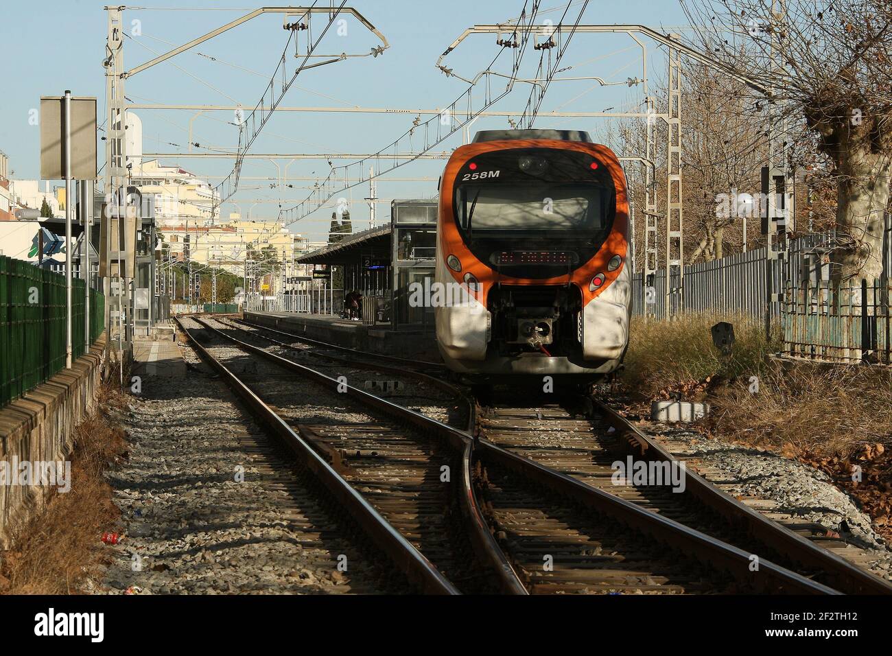 Renfe train 758M approching the Railway Train Station in the city of ...