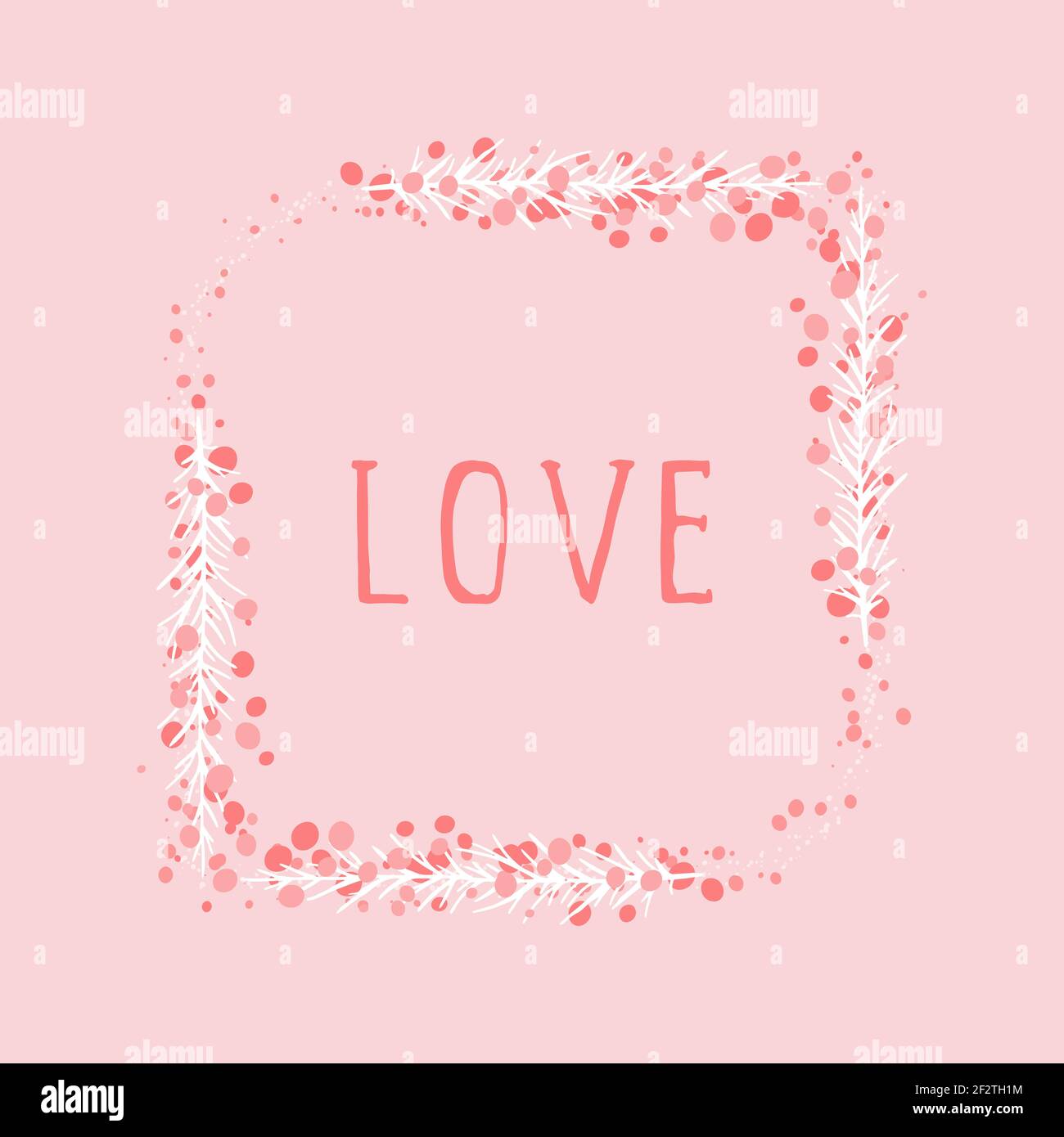 Vector hand drawn illustration of text LOVE and floral rectangle frame ...