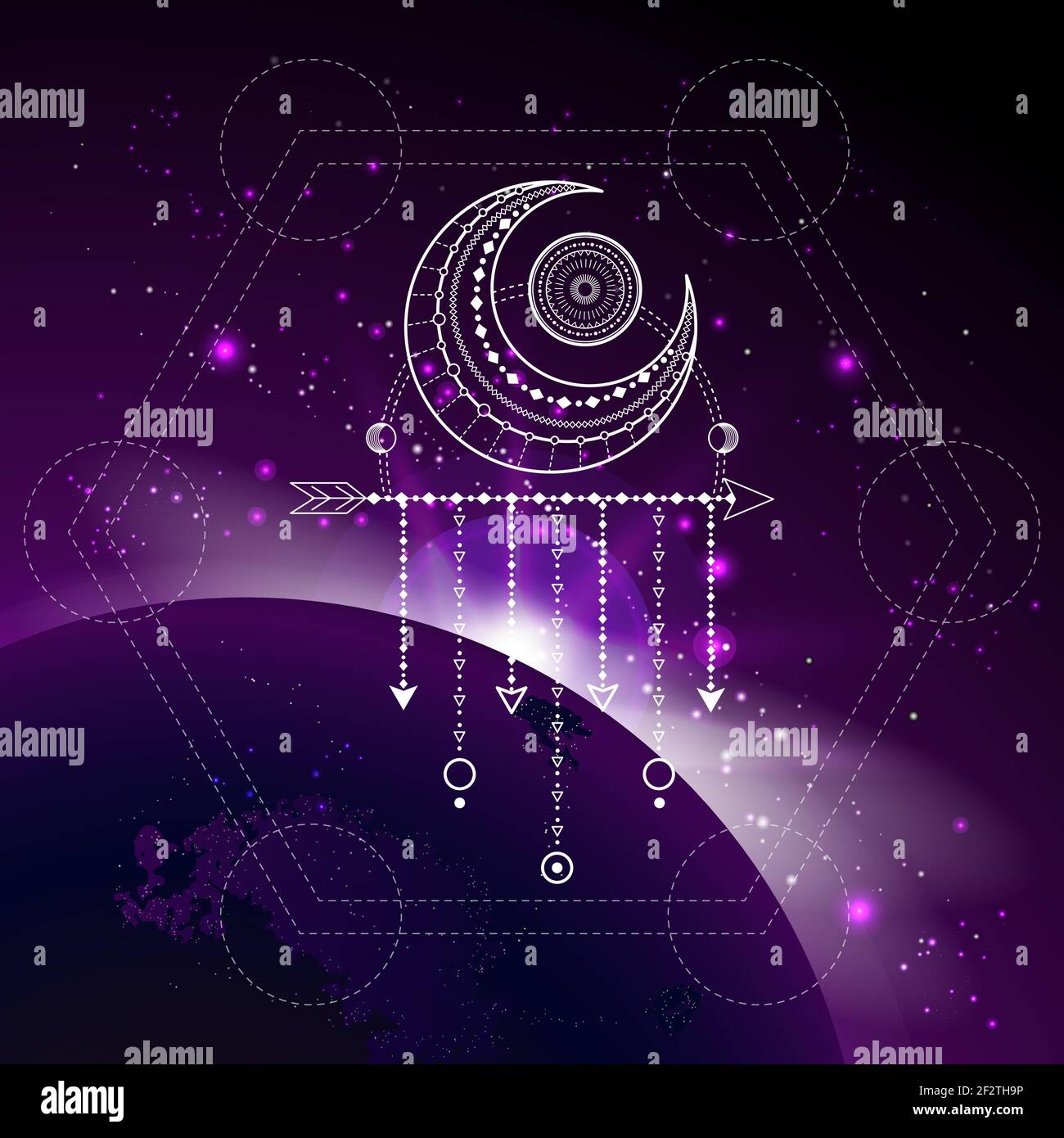 Vector illustration of Sacred or mystic symbol against the space ...