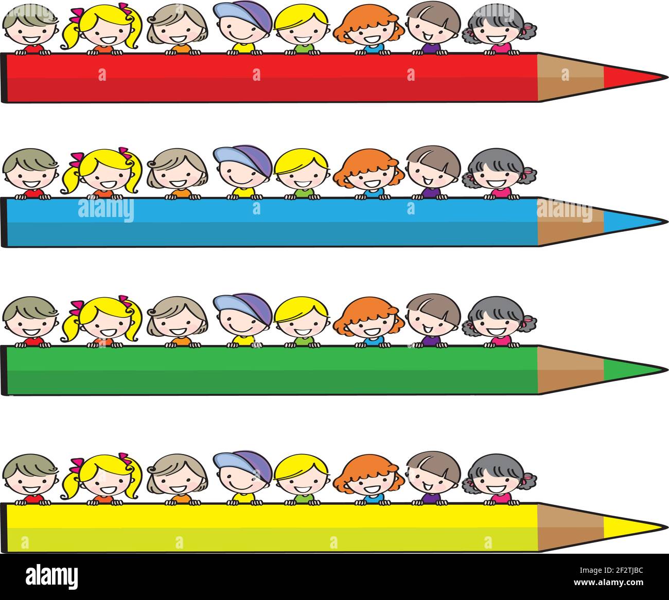 vector cartoon children hold colour pencil background Stock Vector ...
