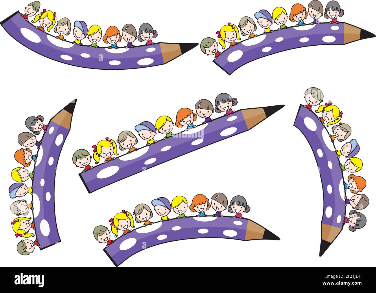 vector cartoon children hold colour pencil background Stock Vector ...