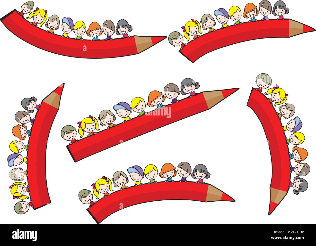 vector cartoon children hold colour pencil background Stock Vector ...