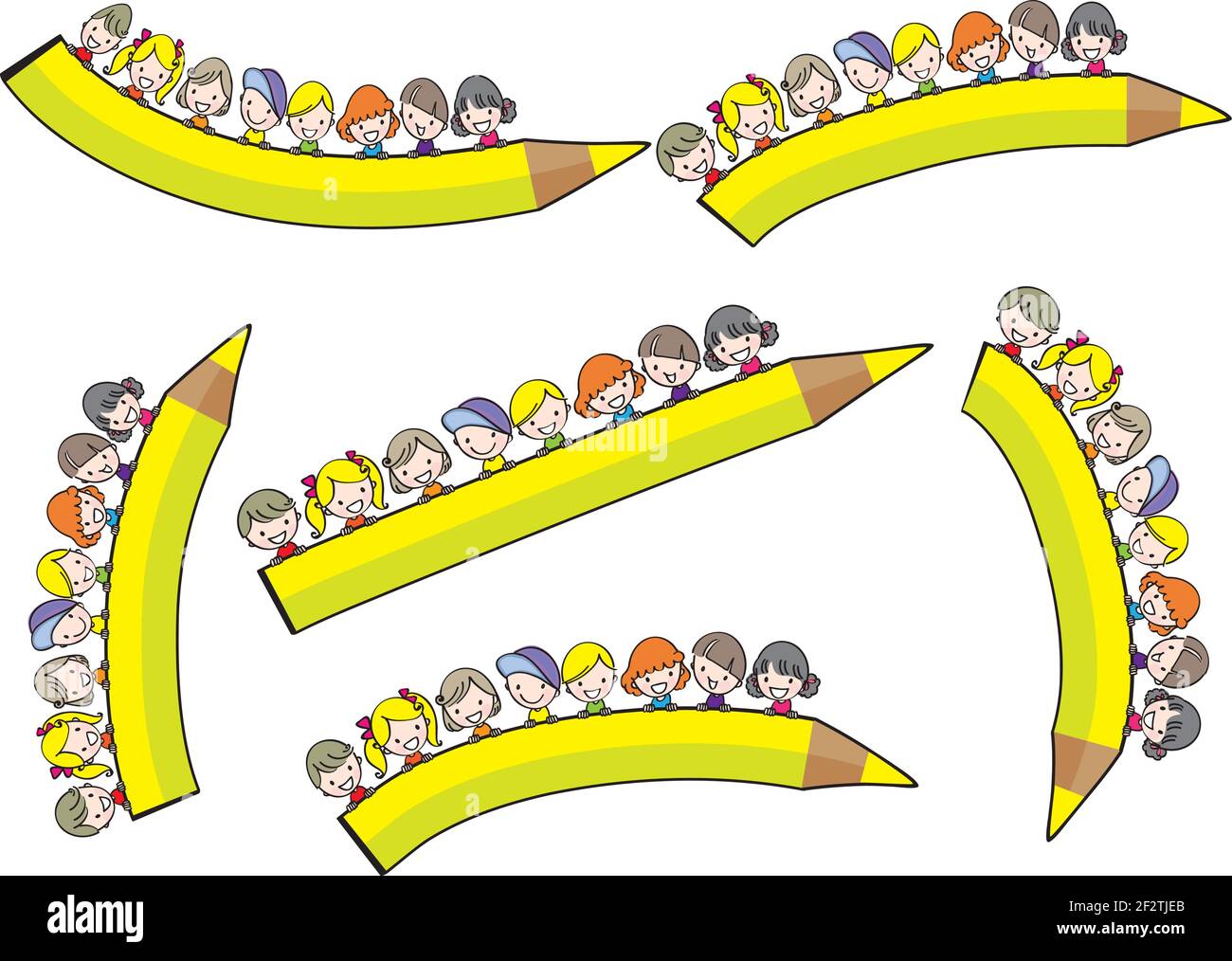 vector cartoon children hold colour pencil background Stock Vector ...