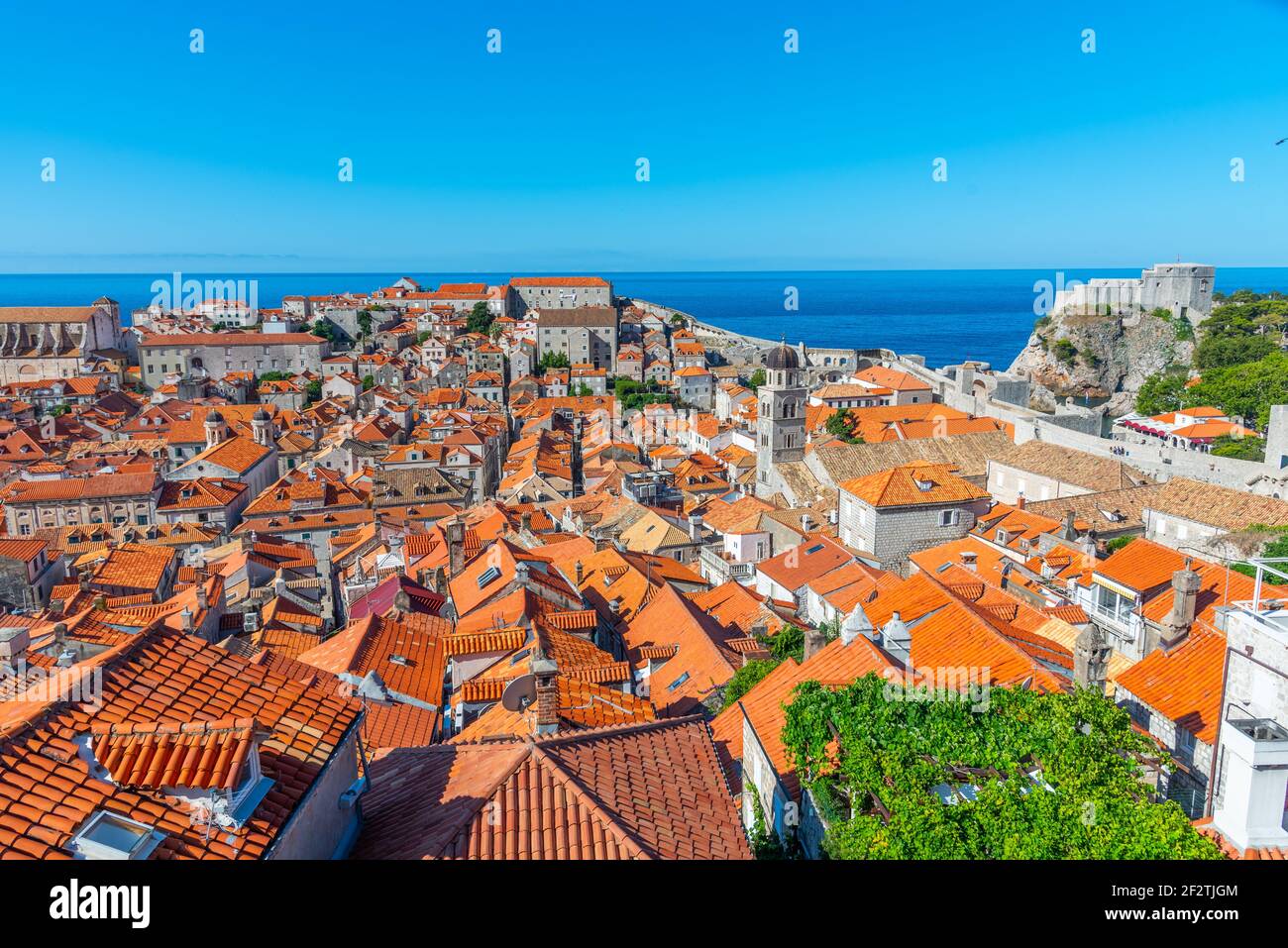 Aerial view of Croatian town Dubrovnik and Lovrijenac fortress Stock ...