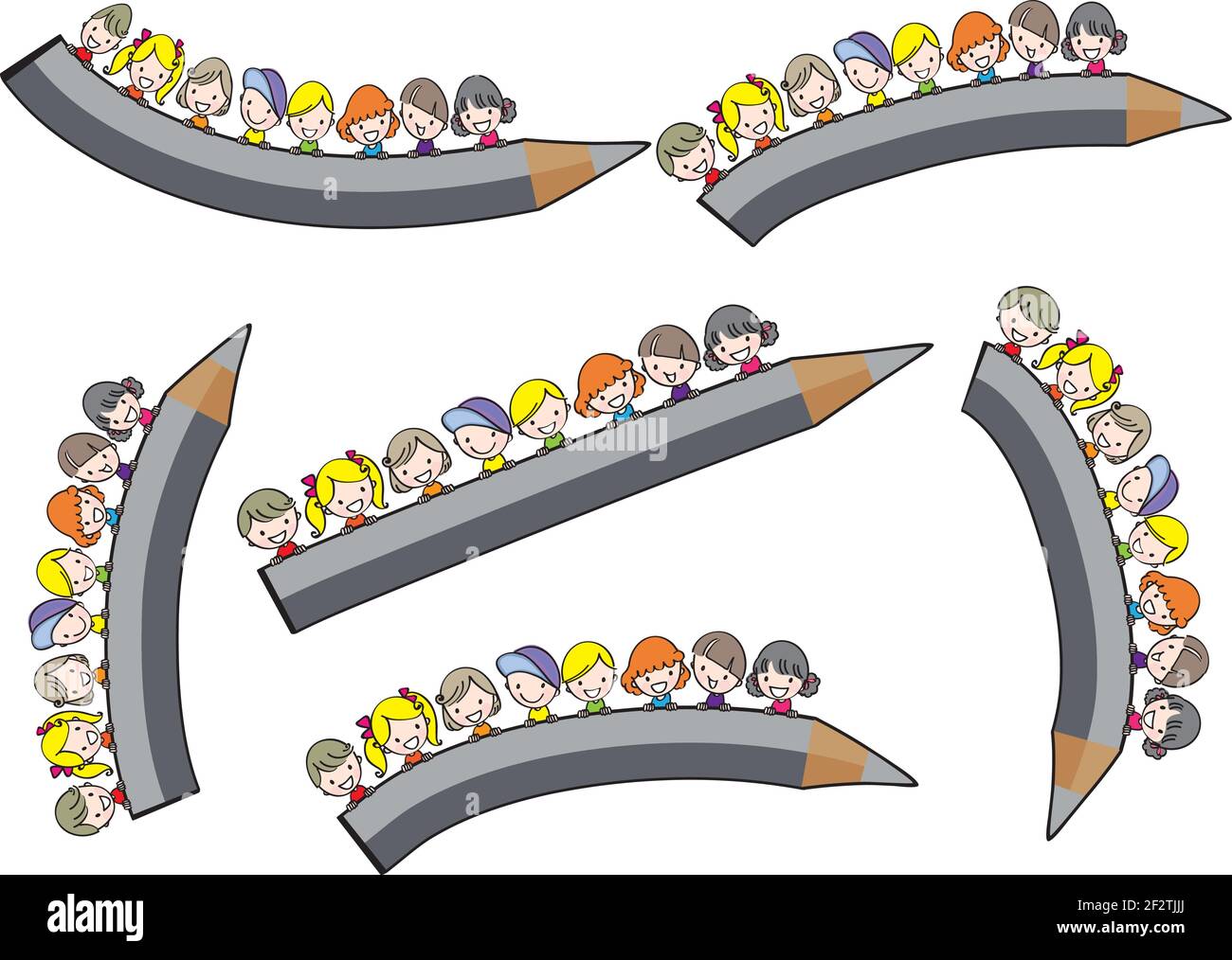 vector cartoon children hold colour pencil background Stock Vector ...