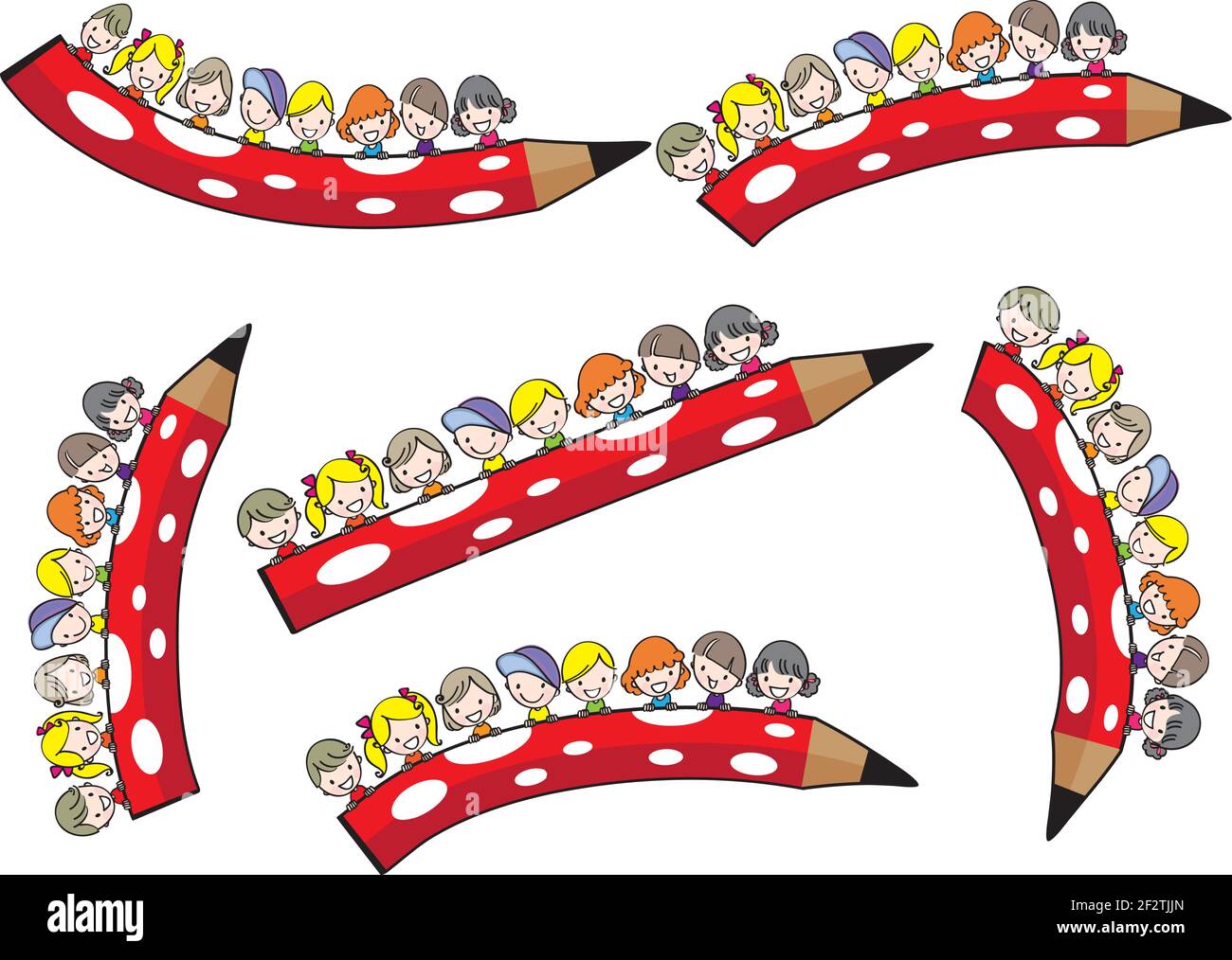 vector cartoon children hold colour pencil background Stock Vector ...