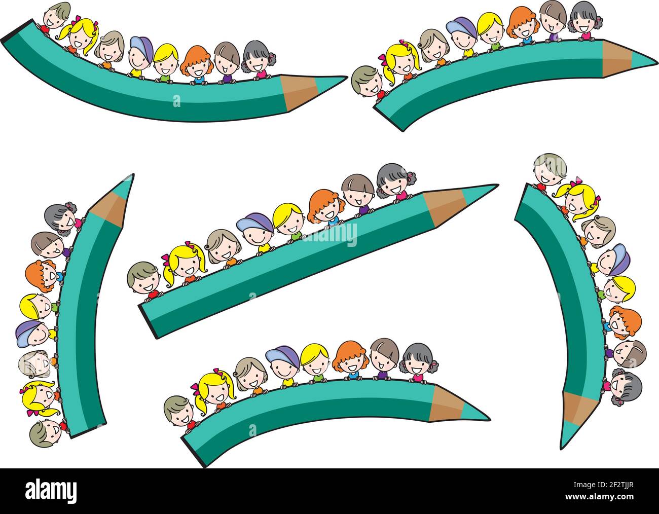 vector cartoon children hold colour pencil background Stock Vector ...