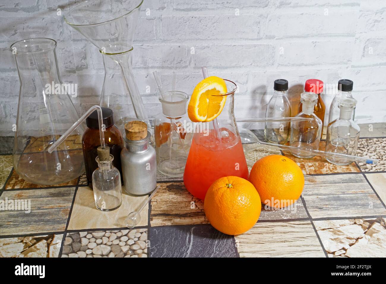 Rum Laboratory Cocktail in a flask. tasty cocktails made and served in ...