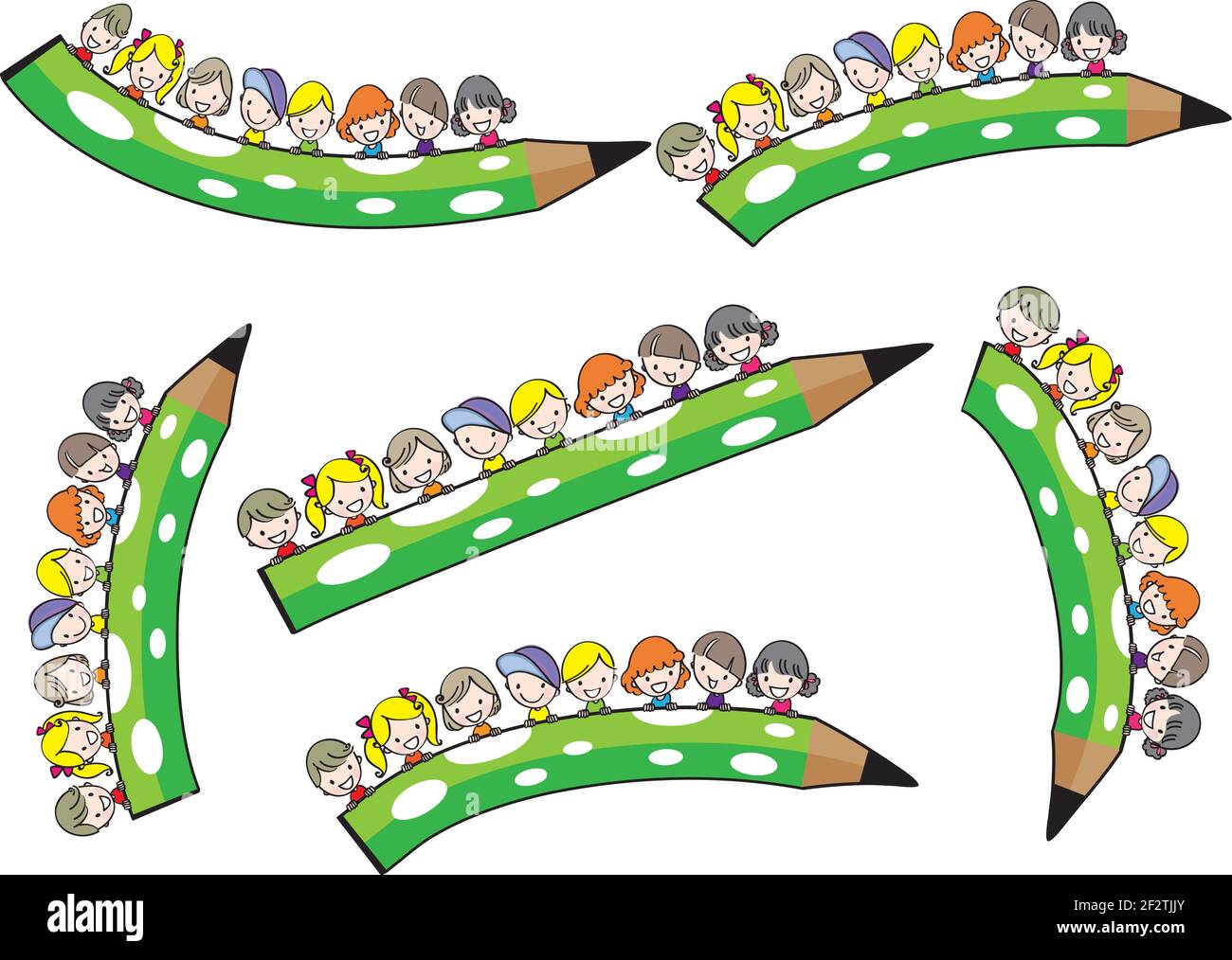 vector cartoon children hold colour pencil background Stock Vector ...