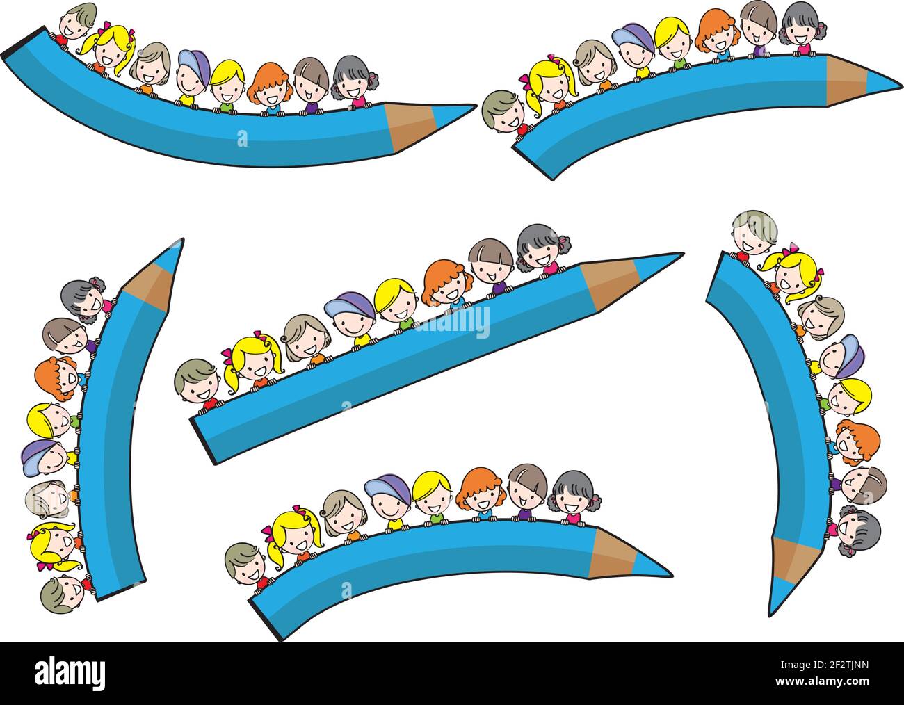 vector cartoon children hold colour pencil background Stock Vector ...