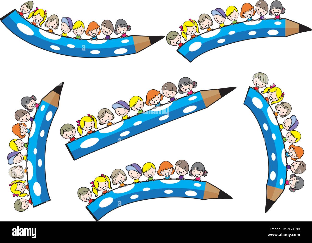 vector cartoon children hold colour pencil background Stock Vector ...