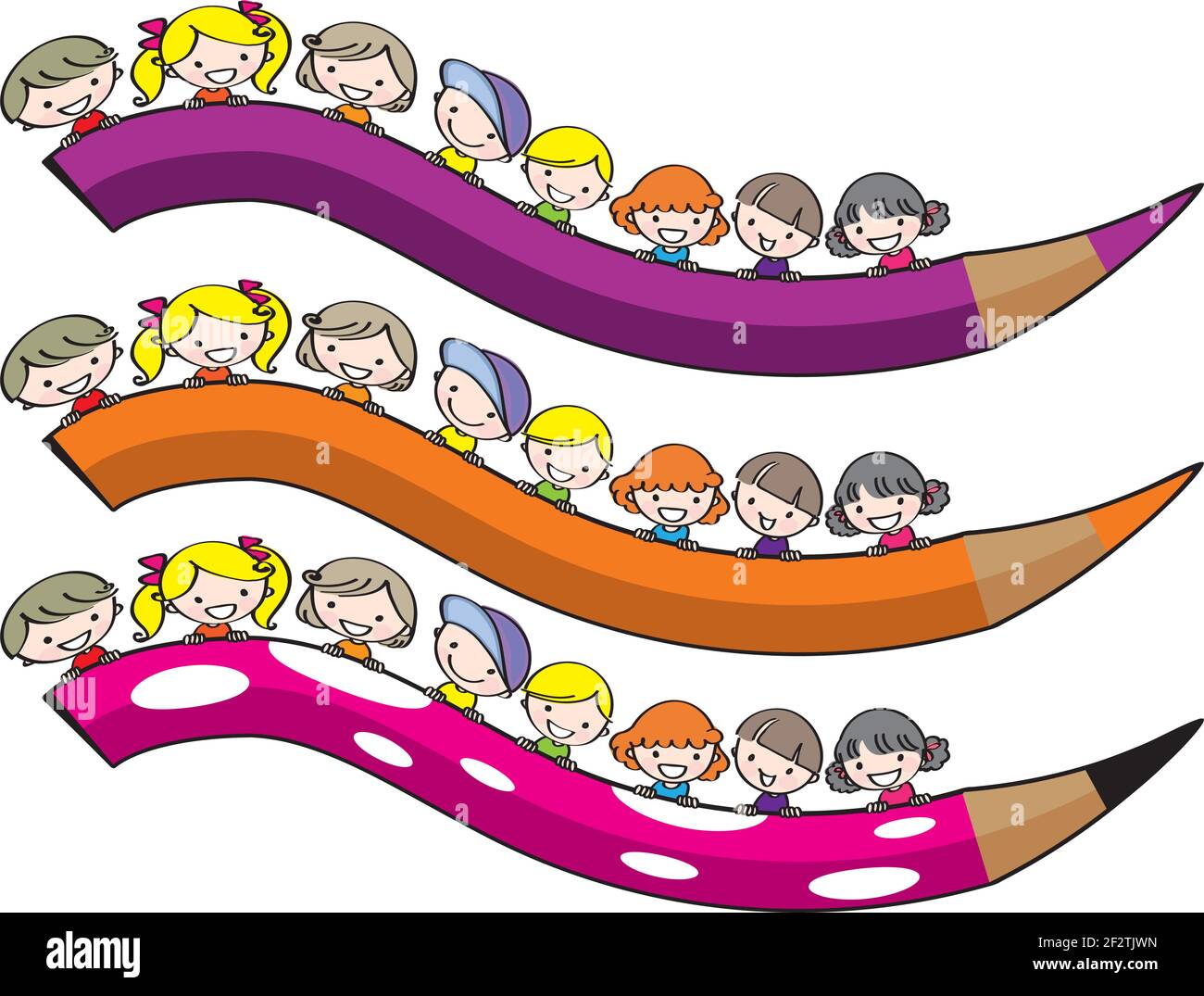 vector cartoon children hold colour pencil background Stock Vector ...
