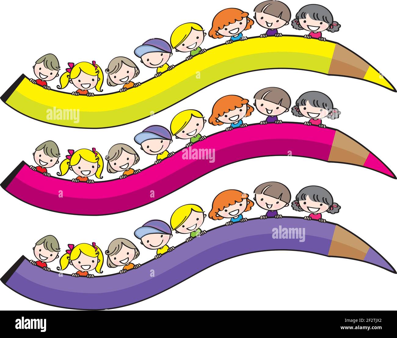 vector cartoon children hold colour pencil background Stock Vector ...