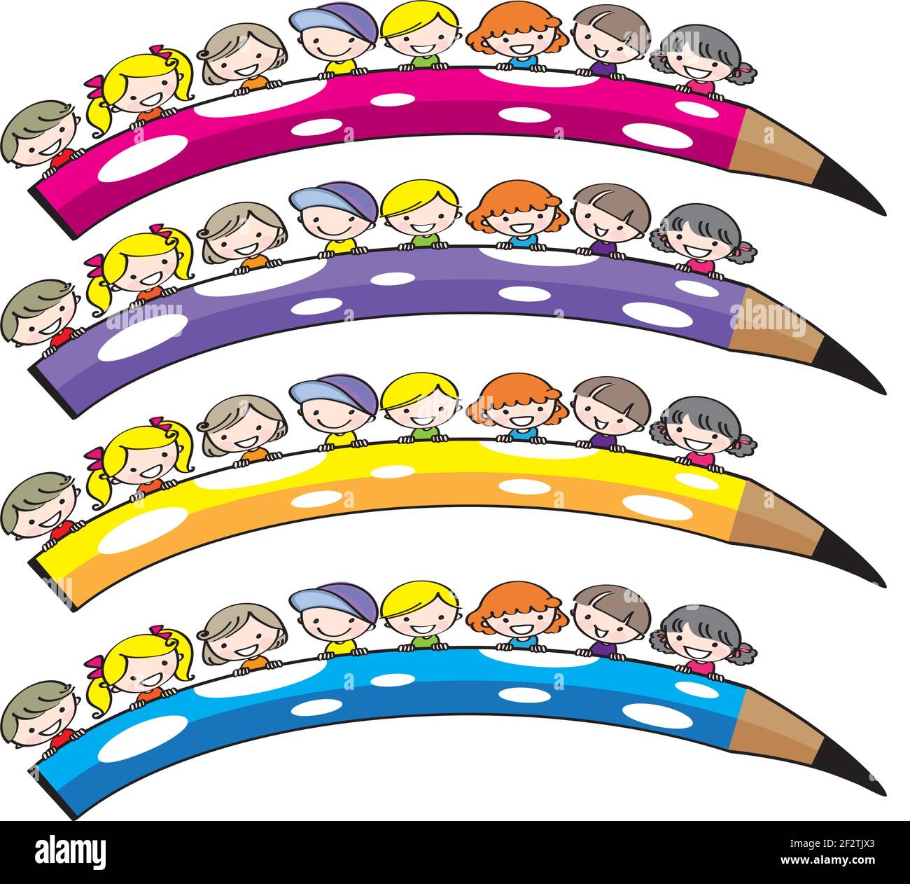 vector cartoon children hold colour pencil background Stock Vector ...