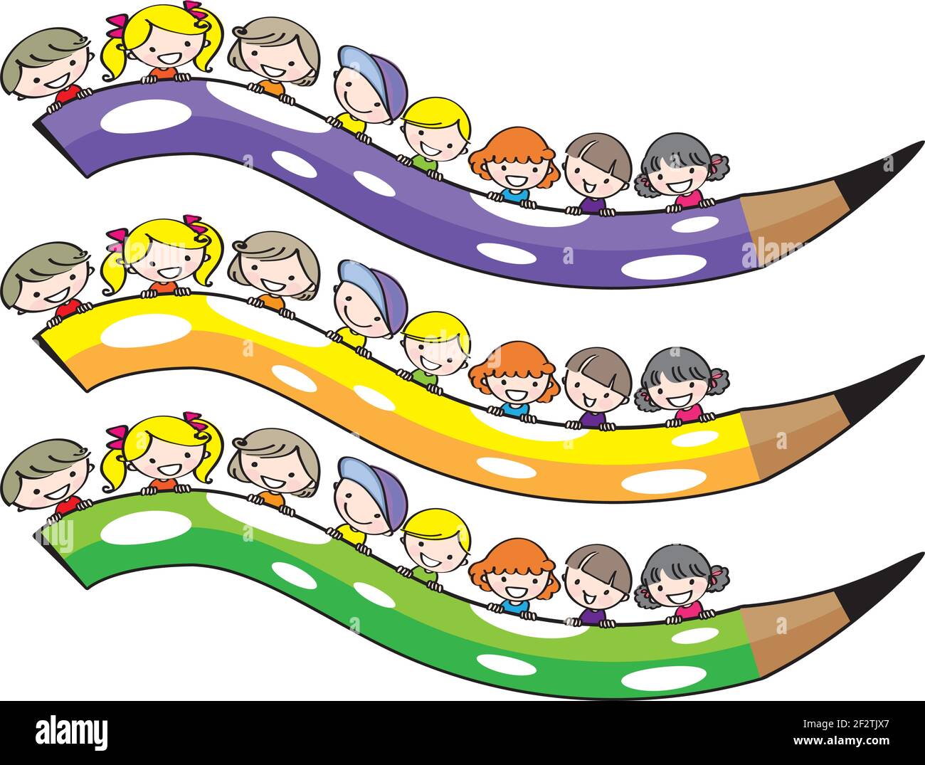 vector cartoon children hold colour pencil background Stock Vector ...