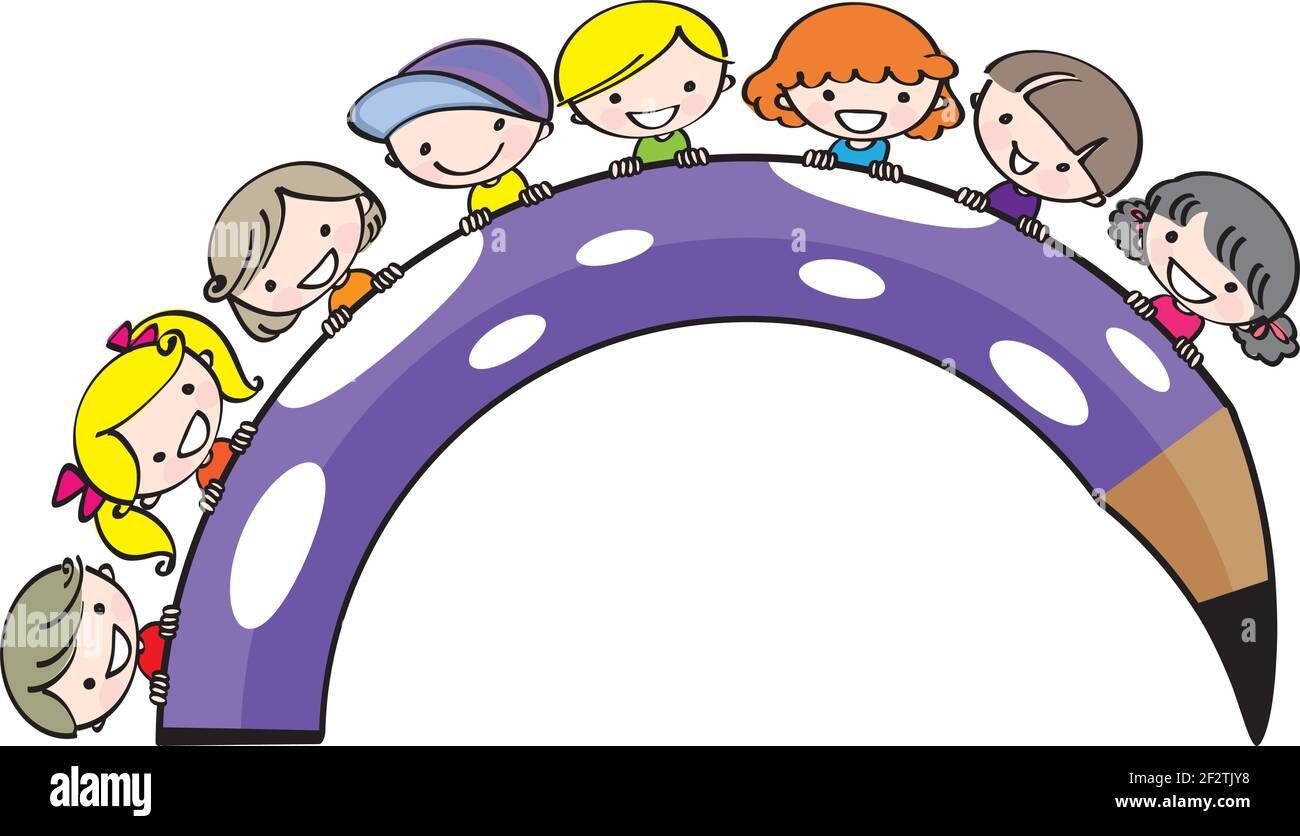 vector cartoon children hold colour pencil background Stock Vector ...