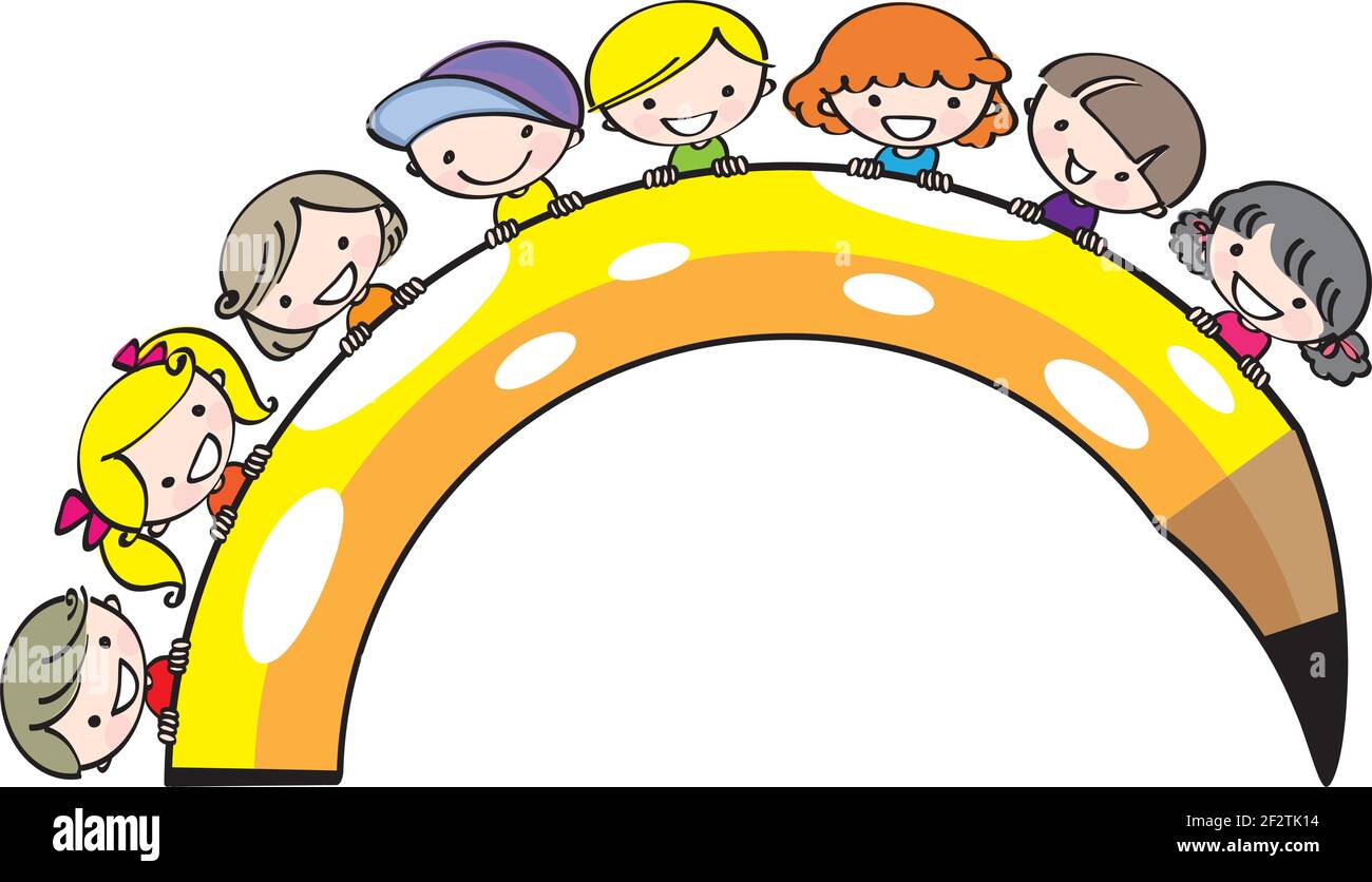 vector cartoon children hold colour pencil background Stock Vector ...