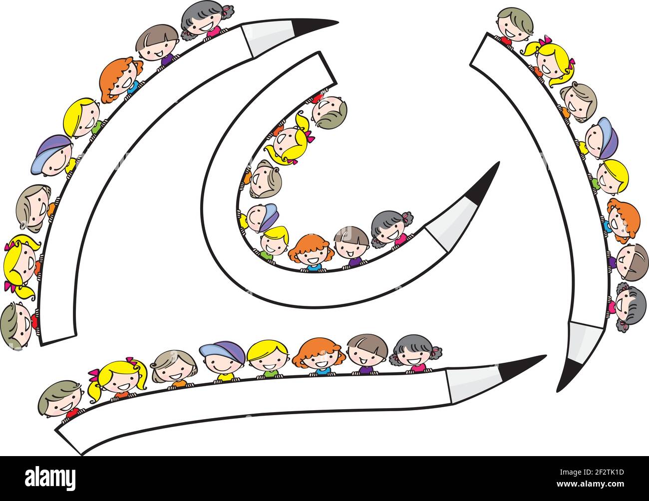 vector cartoon children hold colour pencil background Stock Vector ...