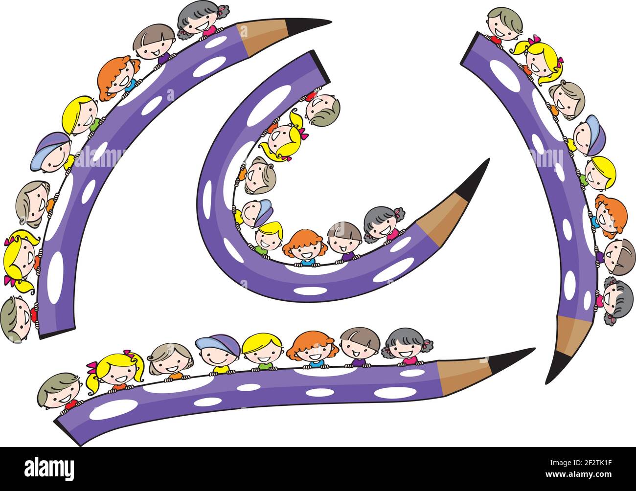 vector cartoon children hold colour pencil background Stock Vector ...