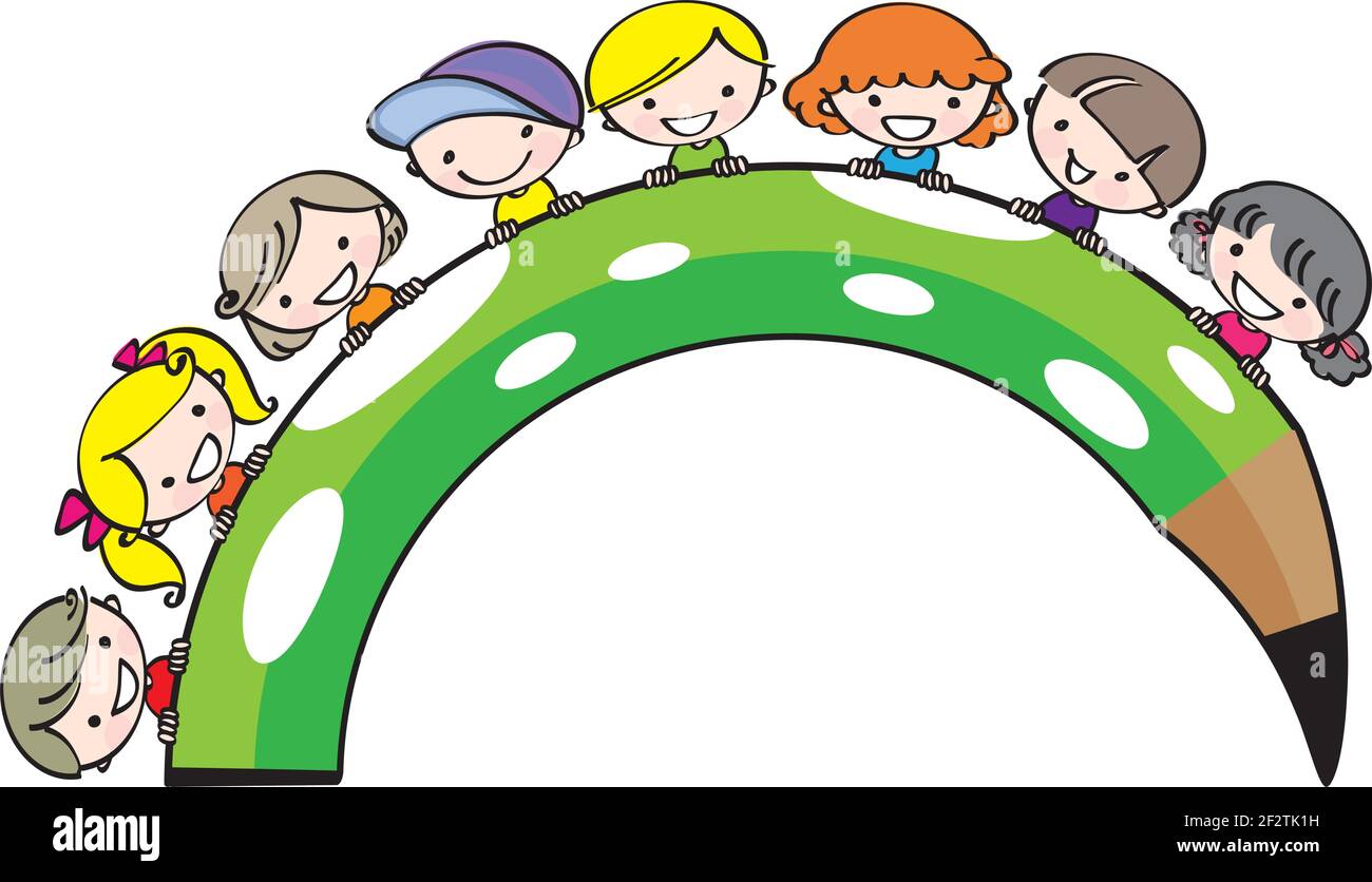 vector cartoon children hold colour pencil background Stock Vector ...