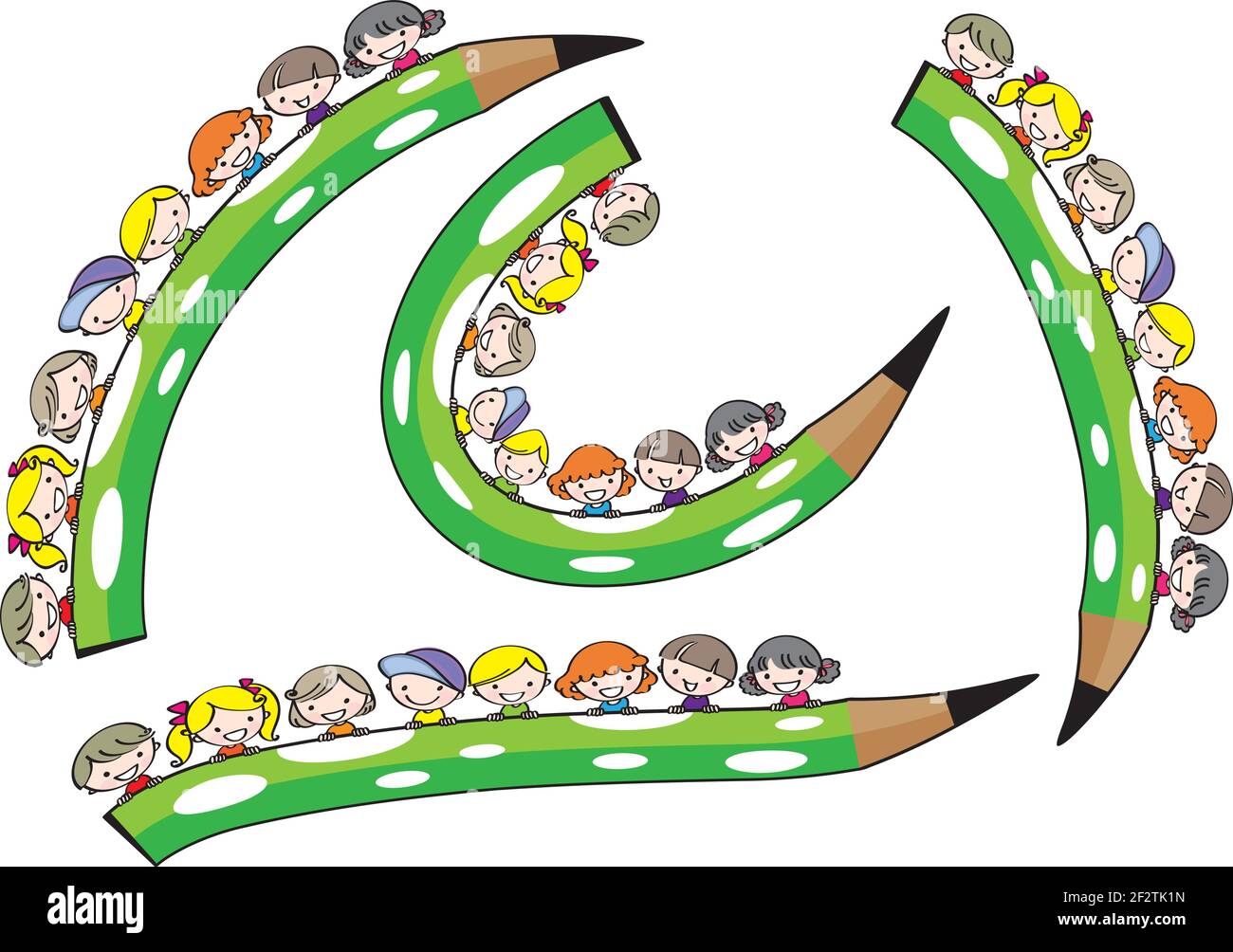 vector cartoon children hold colour pencil background Stock Vector ...