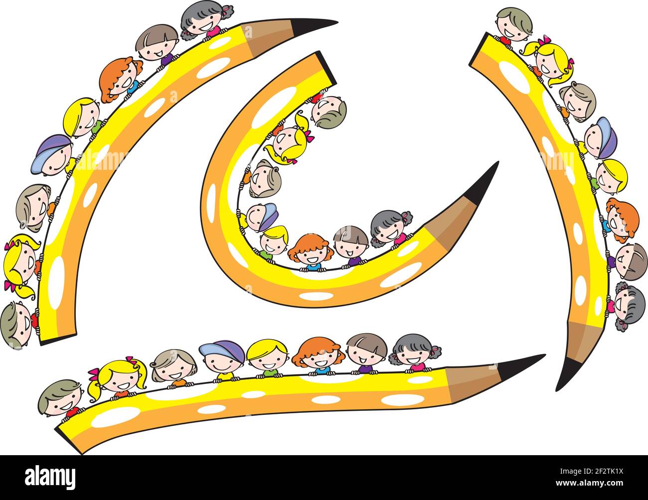 vector cartoon children hold colour pencil background Stock Vector ...