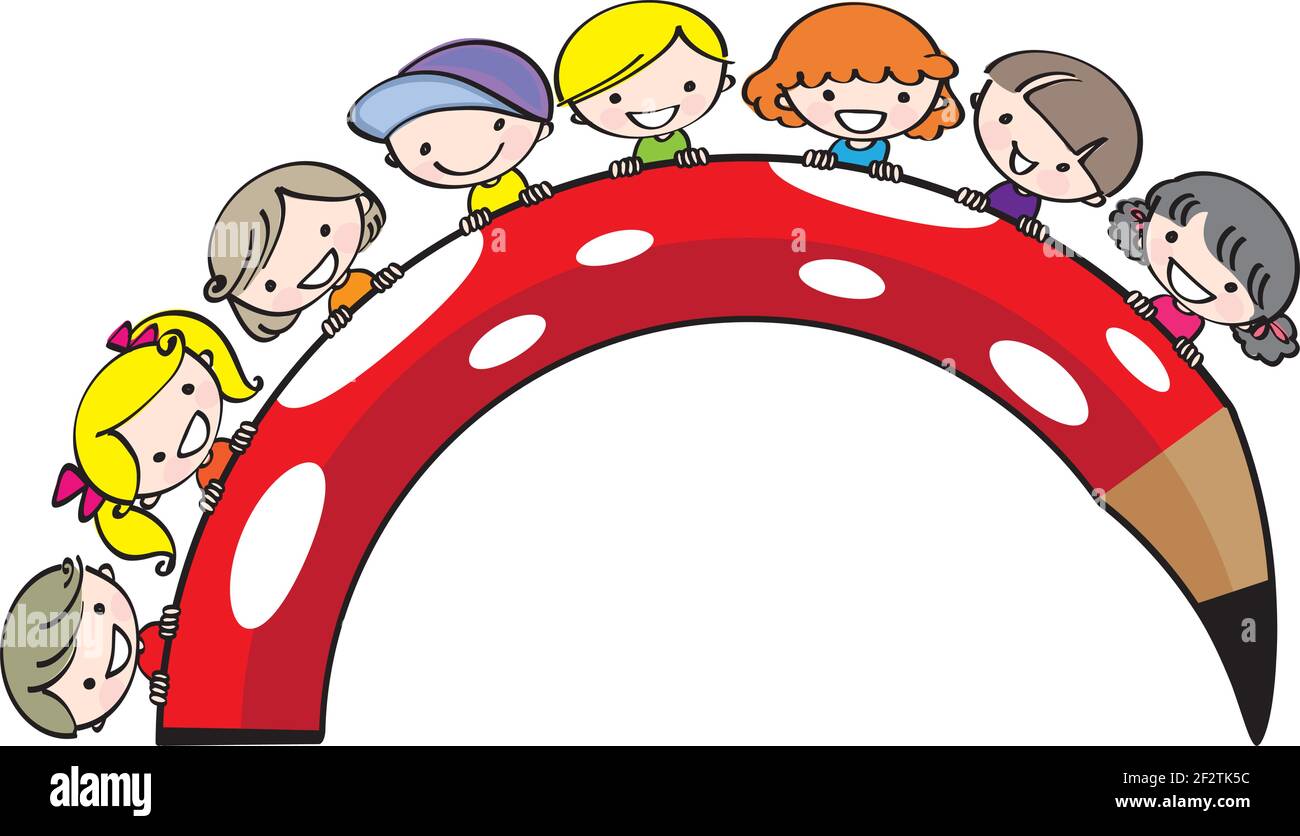 vector cartoon children hold colour pencil background Stock Vector ...