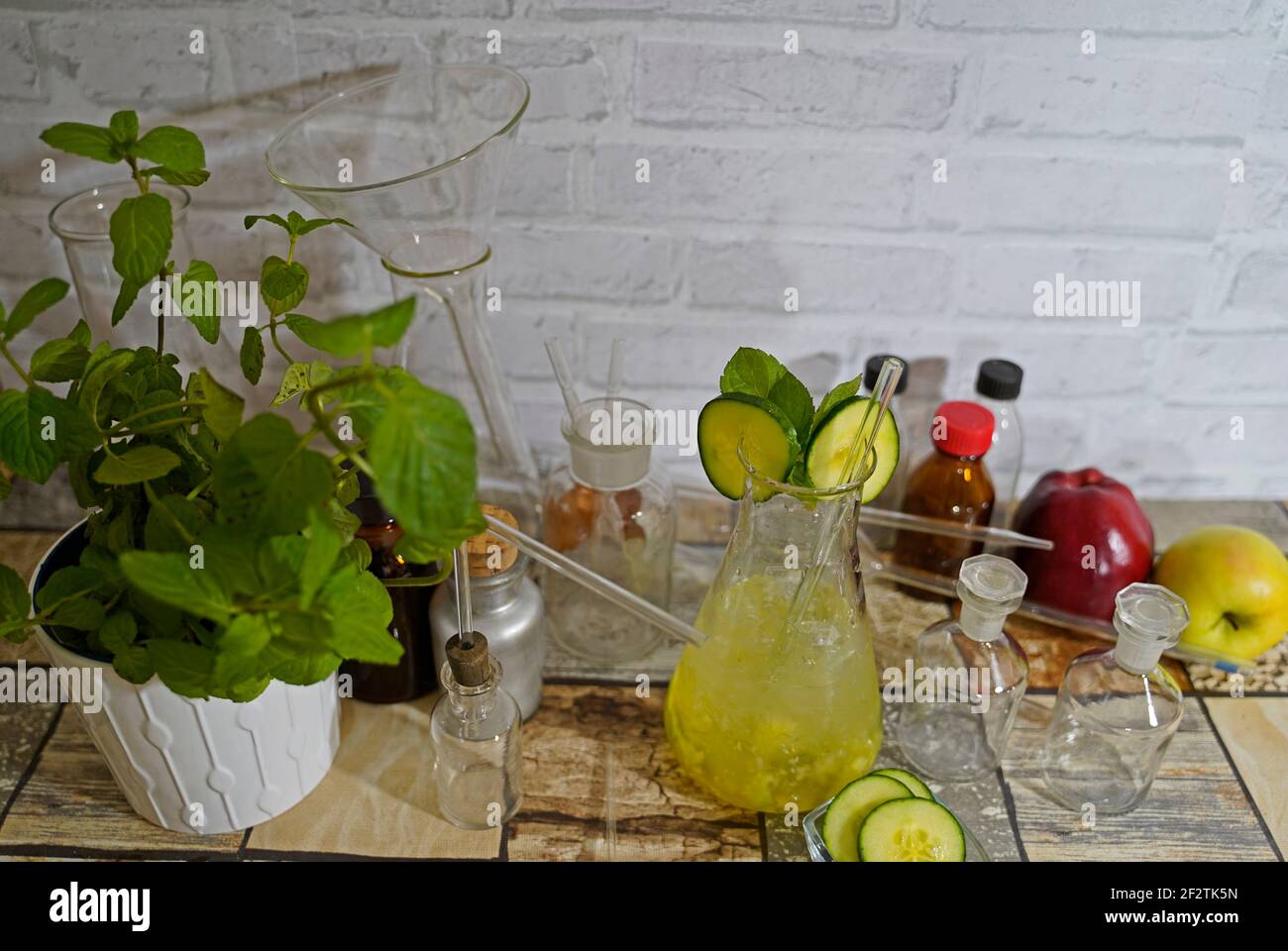 cucumber Laboratory cocktail in flask. tasty cocktails made and served ...
