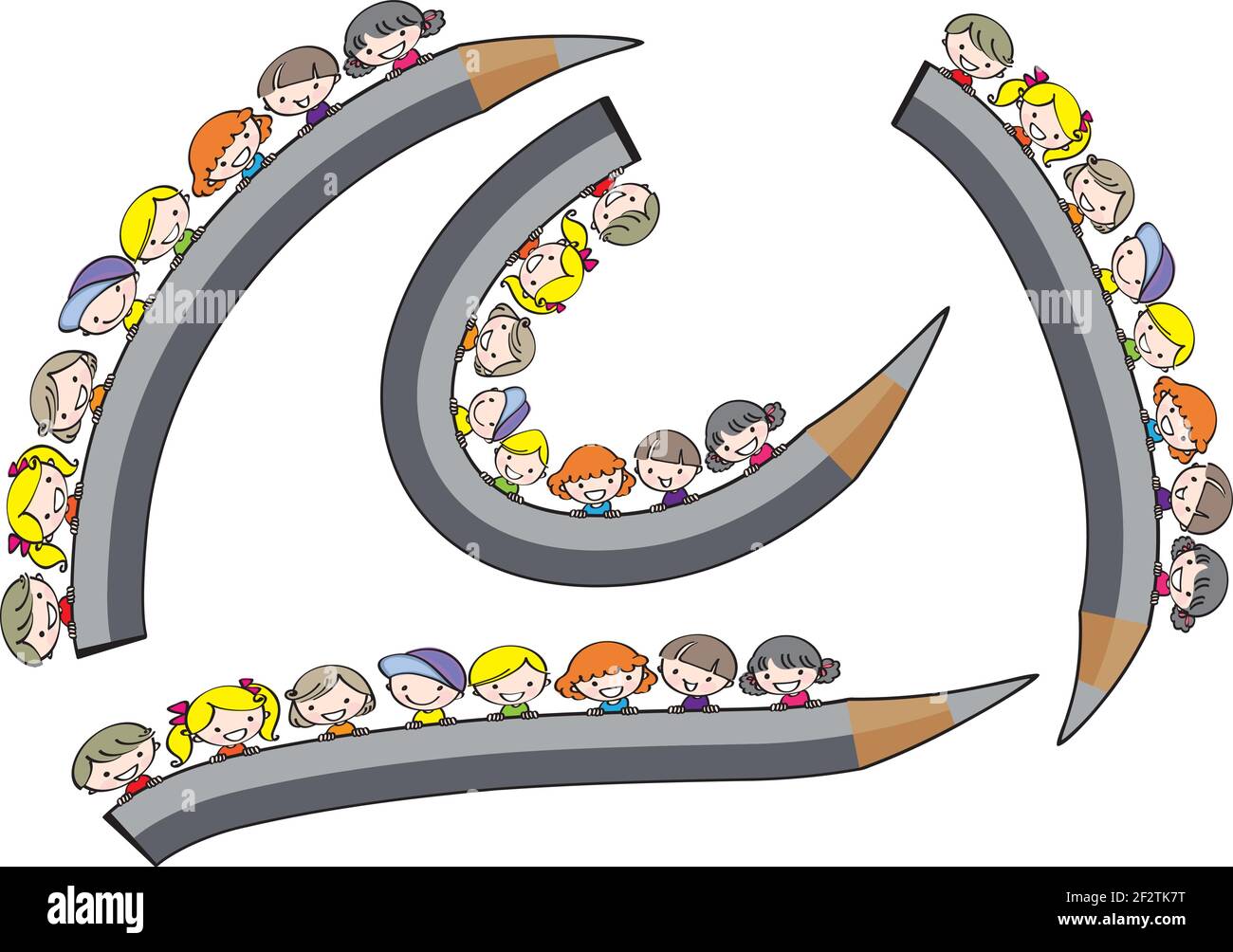 vector cartoon children hold colour pencil background Stock Vector ...