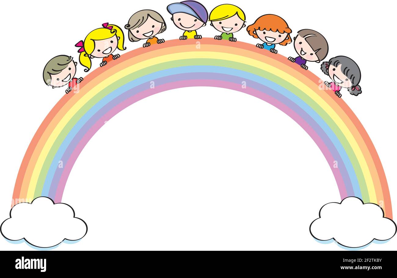 vector cartoon children with rainbow colour background Stock Vector ...