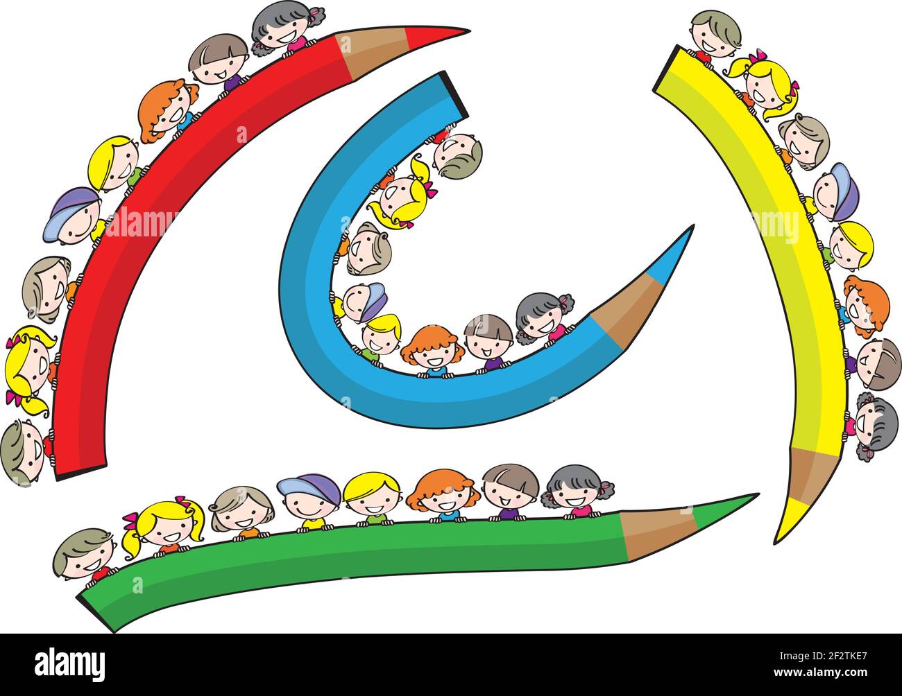 vector cartoon children hold colour pencil background Stock Vector ...