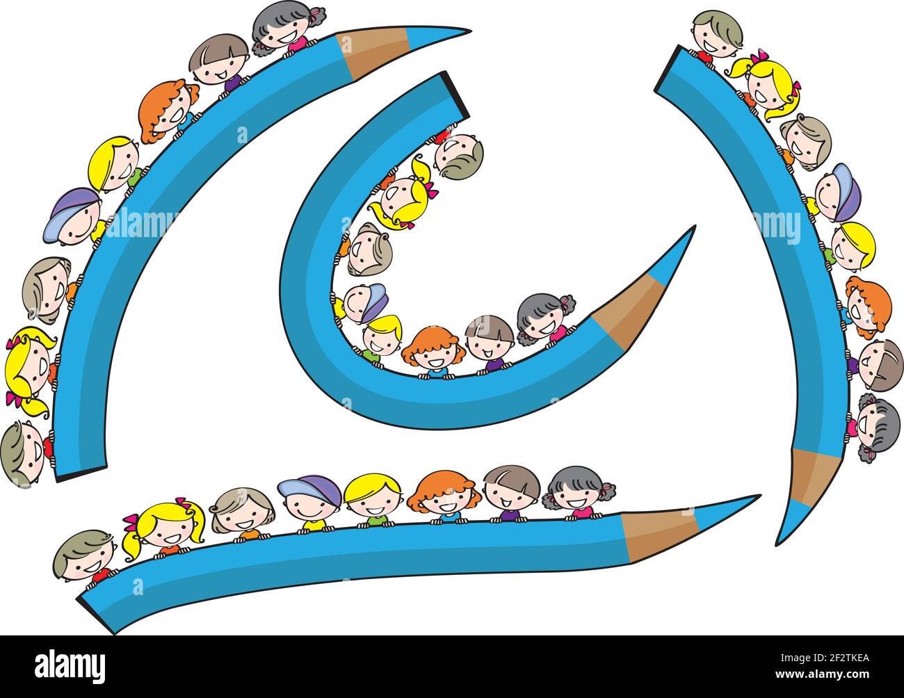 vector cartoon children hold colour pencil background Stock Vector ...