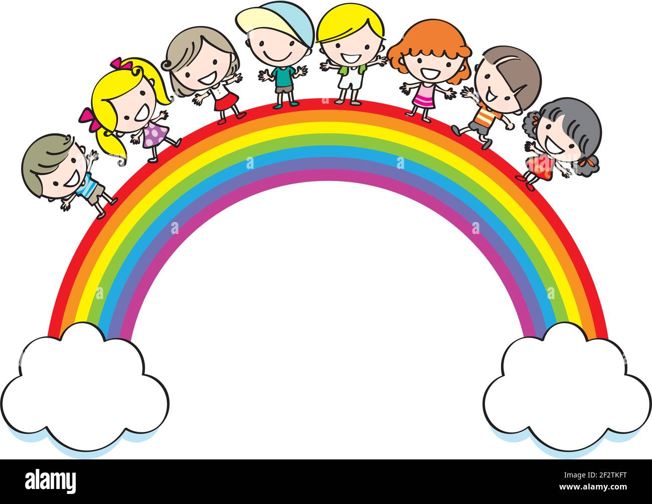 vector cartoon children with rainbow colour background Stock Vector ...