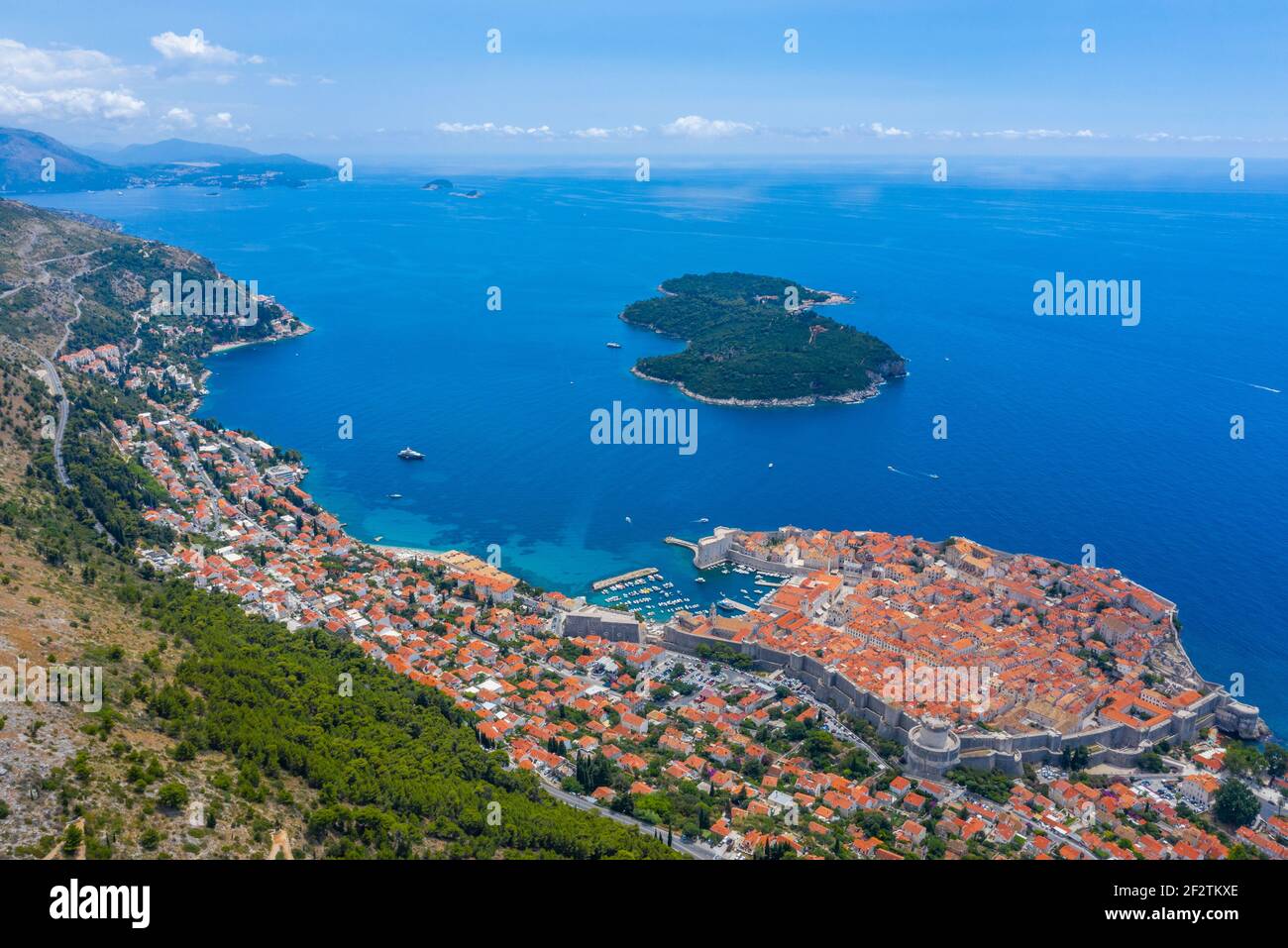 Aerial view of Croatian town Dubrovnik and Lokrum island Stock Photo ...