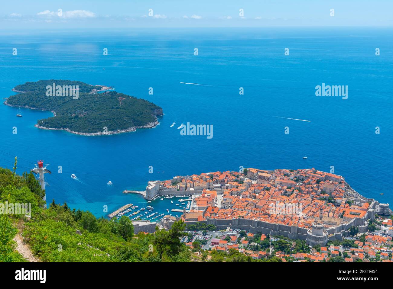 Aerial view of Croatian town Dubrovnik and Lokrum island Stock Photo ...