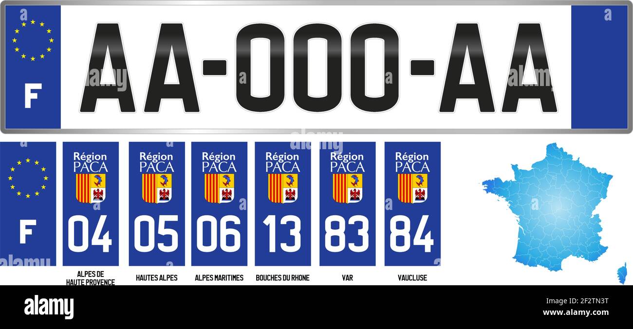 PACA, french license plate, detail of the side label of the department ...