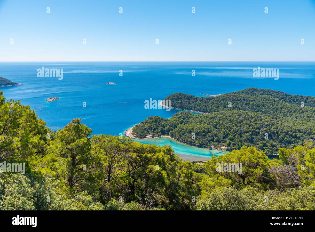 Aerial view of a bay at Soline village in Mljet national park in ...