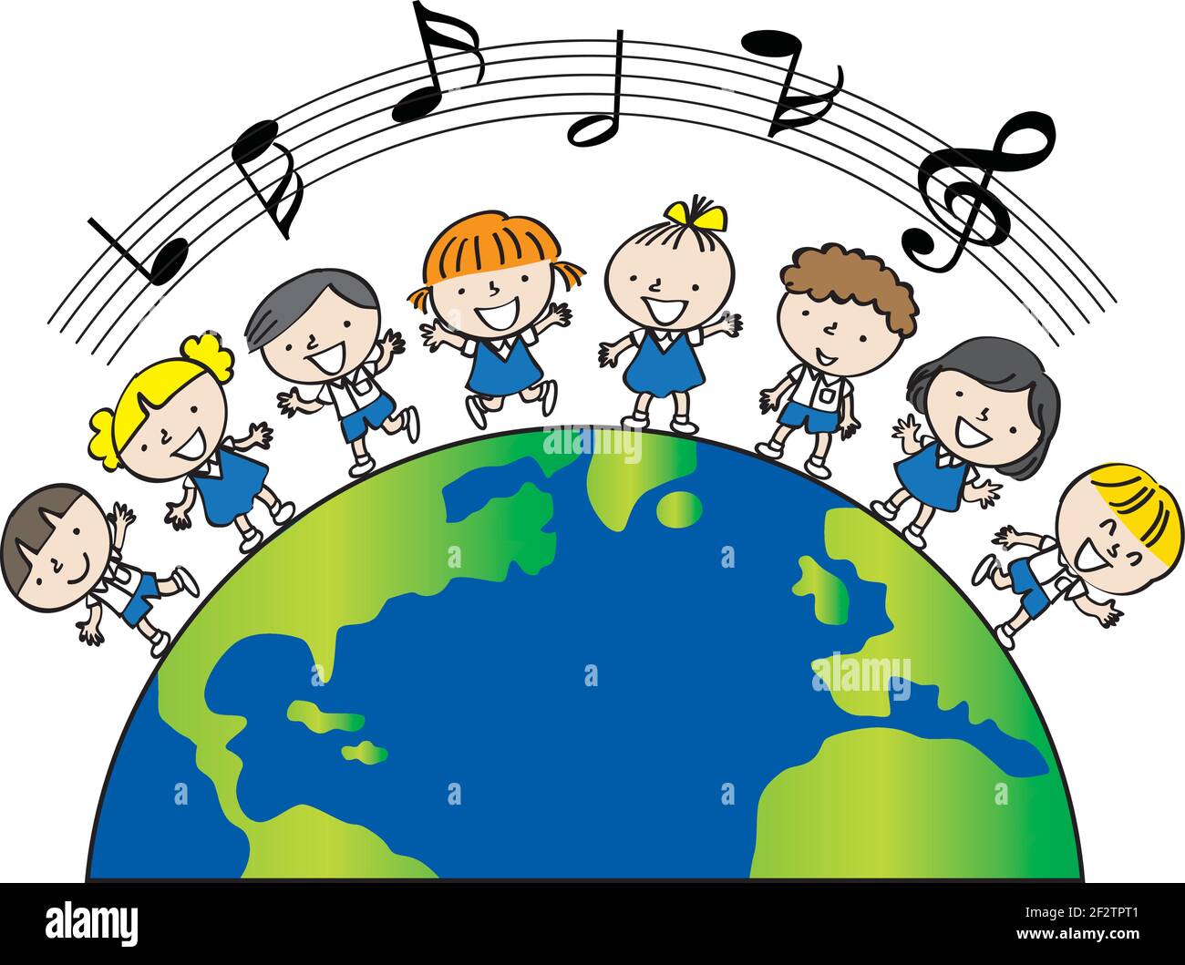 vector cartoon children sing song on earth Stock Vector Image & Art - Alamy