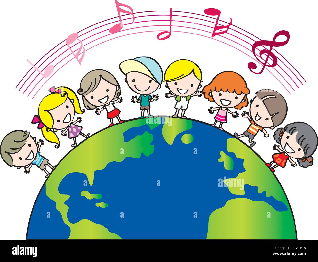 vector cartoon children sing song on earth Stock Vector Image & Art - Alamy