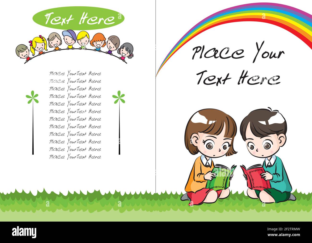 vector boy and girl reading education book cover design Stock Vector ...