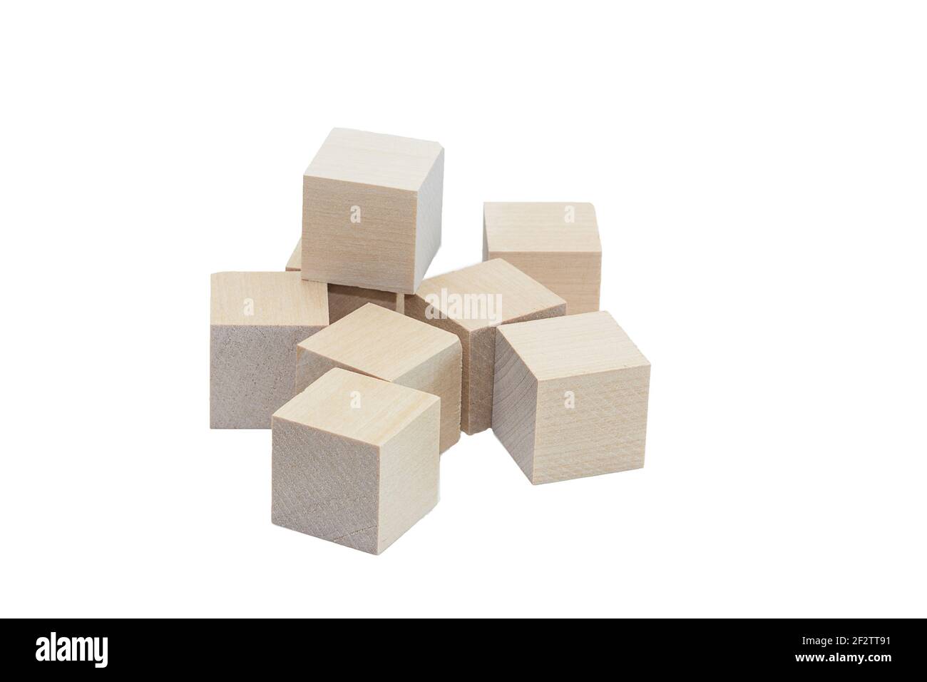 Wooden cubes are scattered randomly. Isolated over white background ...