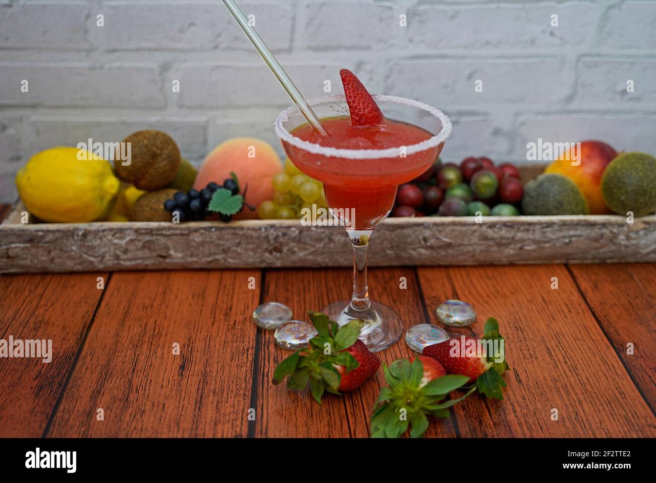 Strawberry rum crash in glass. tasty and fruity cocktails served in ...