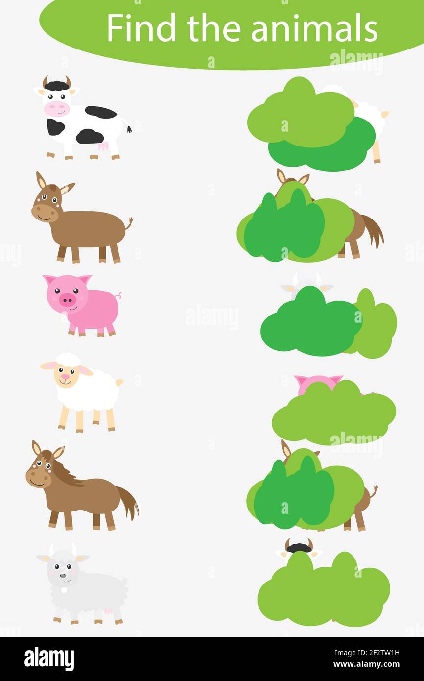 Who are hidding, matching game with farm animals for children, fun ...