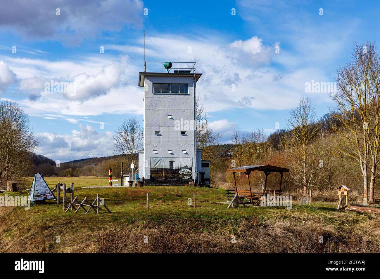 Watchtower of the German border at the Werra River in Thuringia Stock ...
