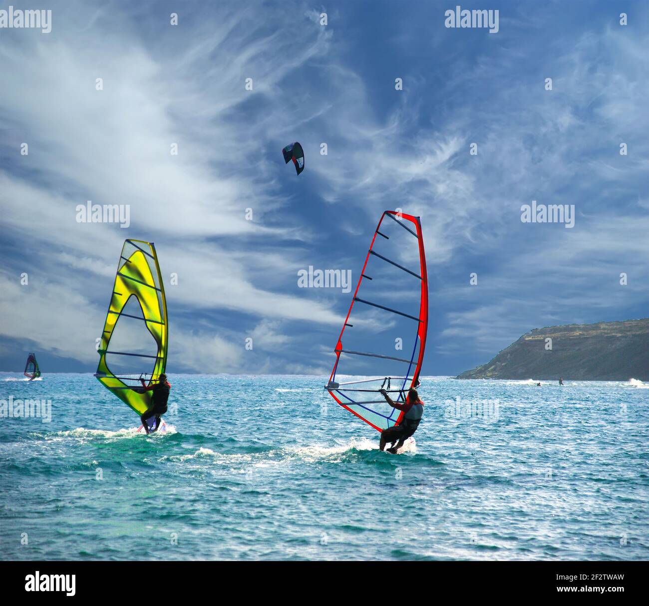 Wind Surfers On The Ocean Stock Photo - Alamy