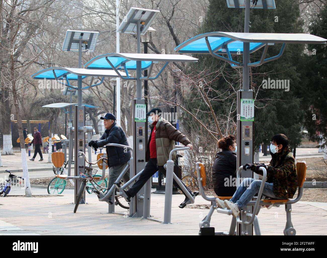 SHENYANG, CHINA - MARCH 13, 2021 - Citizens exercise on smart fitness ...