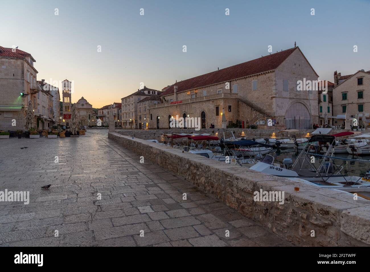 Arsenal in Hvar with cathedral of Saint Stephan in background, Croatia ...