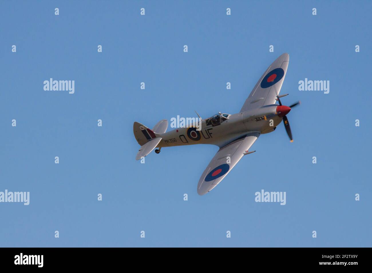 Spitfire fighter plane flying over Rendcomb Airfield, Gloucestershire ...