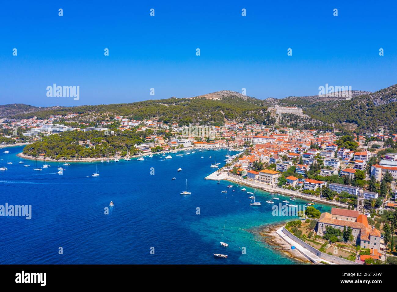 Aerial view of Croatian town Hvar Stock Photo - Alamy